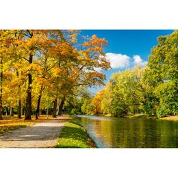 papermoon Fototapete &raquo;River in Autumn Park&laquo; glatt bunt Vlies B/L: 3,5m x 2,6m, Bahnen: 7 Stk.