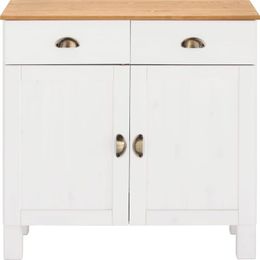 Home Affaire Unterschrank &raquo;Oslo&laquo; 85 cm breit, 38 cm tief, als Sideboard nutzbar, 2 T&uuml;ren, 2 Schubladen gelb Massivholz Cremefarben, B/H/T: 85cm x 85cm