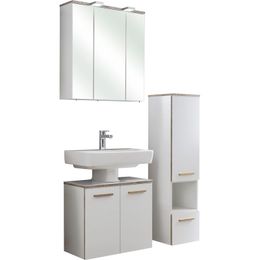 Badm&ouml;bel-Set &raquo;Quickset 931 3-teilig, Waschbeckenunterschrank mit LED-Spiegelschrank&laquo; Set, 3 Stk. tlg. wei&szlig; Holzwerkstoff Einheitsgr&ouml;&szlig;e