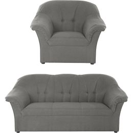 DOMO collection Polstergarnitur &raquo;Pegnitz zeitlos und elegant&laquo; Set, Sessel und 3-Sitzer grau 100% Polyester Struktur fein
