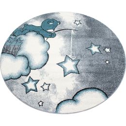 Ayyildiz Teppiche Kinderteppich &raquo;Kids 580, auch in rund erh&auml;ltlich&laquo; rund 12 mm H&ouml;he auch in rund, Teddyb&auml;r, Sterne Design, Kurzflor blau Kunstfaser &Oslash; 120cm 1 Stk., 12mm