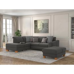Sit & More sit&more Ecksofa &raquo;Dundee L-Form&laquo; mit Federkern und Massivholzf&uuml;&szlig;en, wahlweise mit Kopfteilverstellung grau B/H/T: 263cm x 86cm x 219cm, Luxus-