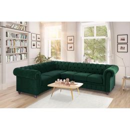 Home Affaire Chesterfield-Sofa &raquo;Duc Ecksofa L-Form&laquo; hochwertige Knopfheftung im R&uuml;cken, Samtoptik mit changierender Optik gr&uuml;n Samtoptik (100% 