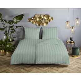 Descanso Wendebettw&auml;sche &raquo;Hotel Sevilla&laquo; 2 Satin, Rei&szlig;verschluss, Wende, Luxe, Streifen, uni gr&uuml;n Satin, Obermaterial: 100% Baumwolle B/L: 135cm x 200cm, 1 Stk