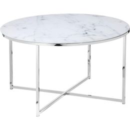 Salesfever Couchtisch &raquo;Caorle Coffeetable im eleganten Stil&laquo; Elegantes Design mit Marmoroptik-Tischplatte wei&szlig; B/H/T: 80cm x 45cm x 80cm, Wei&szlig;/Chrom