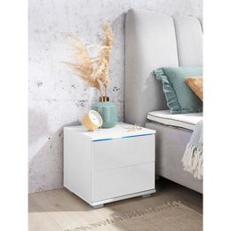 Priess Nachtkommode mit LED-Beleuchtung und Push-to-open wei&szlig; B/H/T: 41cm x 37cm x 38cm, 2 Stk.