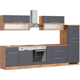 KOCHSTATION K&uuml;chenzeile &raquo;KS-Wien&laquo; Breite 330 cm, wahlweise mit E-Ger&auml;ten grau B/H/T: 330cm x 200cm x 60cm, ohne E-Ger&auml;te