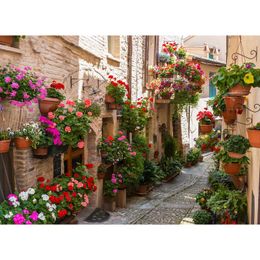 papermoon Fototapete &raquo;Flower Alley in Spello&laquo; glatt bunt Vlies B/L: 4m x 2,6m, Bahnen: 8 Stk.