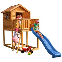 Fungoo Spielturm &raquo;My House&laquo; Spielhaus & Rutsche, Sandkasten blau Holz Einheitsgr&ouml;&szlig;e
