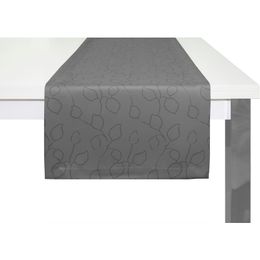 WIRTH Tischl&auml;ufer &raquo;Westport&laquo; Made in Germany, Jacquard Dekostoff, Blatt-Design, Pflegeleicht grau Polyester B/L: 150cm x 40cm, 1 Stk., rechteckig