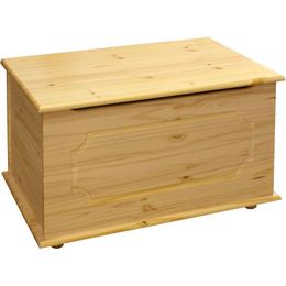 M&ouml;bilia Truhe mit massiver Holzklappe beige Massivholz B/H/T: 89cm x 53cm x 47cm