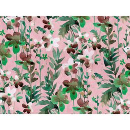 Livingwalls living walls Fototapete &raquo;The Wall&laquo; floral gebl&uuml;mt nat&uuml;rlich glatt Fototapete Floral Tapete Blume Tapeten Wohnzimmer Flur Design Optik gr&uuml;n Vinyl, 