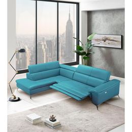 Egoitaliano Ecksofa &raquo;Martine, Multifunktionssofa mit Komfortfunktionen, edel und bequem&laquo; mit Ottomane, elektrischer Relaxfunktion und Kopfteilverstellung blau 
