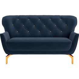 Sit & More sit&more 2-Sitzer &raquo;Orient 3&laquo; inkl. 2 Zierkissen mit Strass-Stein, goldfarbene Metallf&uuml;&szlig;e blau 100% Polyester B/H/T: 153cm x 89cm x 88cm, Samtoptik