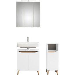 Badm&ouml;bel-Set &raquo;Quickset 3-teilig, Waschbeckenunterschrank mit LED-Spiegelschrank&laquo; 7 Stk. tlg. wei&szlig; Glas, Holzwerkstoff B/H/T: 95cmcm x 33cmcm