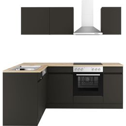 Optifit K&uuml;chenzeile &raquo;Roth&laquo; Stellma&szlig;e 210x175 cm, wahlweise mit E-Ger&auml;ten, Push-to-Open schwarz B/H/T: 210cm x 206,8cm x 60cm,mit E-Ger&auml;ten