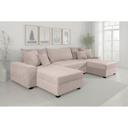OTTO home Wohnlandschaft &raquo;Alexa U-Form, B: 313 cm&laquo; Schlaffunktion, Bettkasten & 4 Zierkissen, Federkern 100%Polyester B/H/T: 313cm x 42cm x 161cm, 