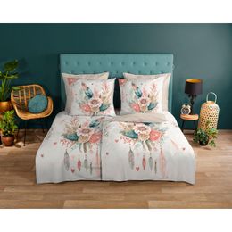 Good Morning Wendebettw&auml;sche &raquo;Videl&laquo; 3 Stk. Baumwolle, 135x200, Rei&szlig;verschluss, Wendeoptik, Blumen, Federn, Sand beige Renforc&eacute;, Obermaterial: 100% 