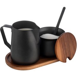 APS Milch- und Zuckerset braun Edelstahl, Holz 4 Stk.