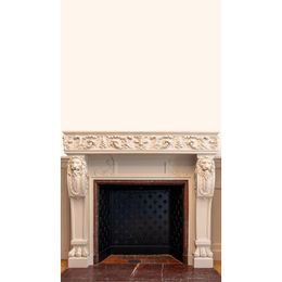 Livingwalls living walls Vliestapete &raquo;Fototapete Kamin Antik Beige - Wandtapete 3D-Optik&laquo; matt strukturiert Realistische Fototapete mit antikem Kamin in 3D-Optik 