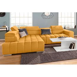 exxpo - sofa fashion Ecksofa &raquo;Elias, aktuelle Kreuzsteppung im Sitz, bequem, Breite 307cm, L-Form&laquo; mit Kopf- bzw. R&uuml;ckenverstellung, wahlweise mit 