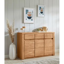 OTTO home Sideboard &raquo;Burano,127cm breit, Fronten Massivholz,3 T&uuml;ren,3 Schubladen,6 F&auml;cher&laquo; Holz massiv,Holzwerkstoff,Griffmulden,B&ouml;den variabel 