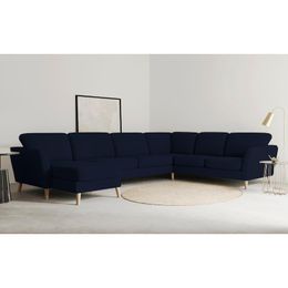 OTTO home Wohnlandschaft &raquo;MARSEILLE XXL 349cm, U-Form, Ottomane rechts/links w&auml;hlbar&laquo; Massivholzbeine Eiche, Landhausstil, Wellenunterfederung blau 