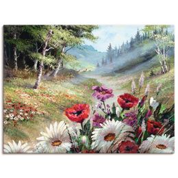 Artland Leinwandbild &raquo;Rehe im Hintergrund&laquo; Wald 1 Stk. tlg. auf Holzrahmen gespannt gr&uuml;n Leinwand B/H/T: 80cm x 60cm, Leinwandbild Wald Querformat, 1 Stk.