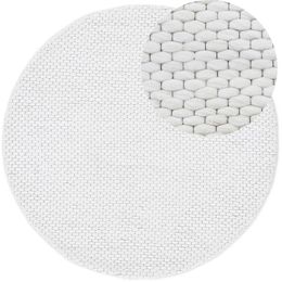 CarpetFine Wollteppich &raquo;Sina&laquo; rund 14 mm H&ouml;he grobe Struktur, Zeitloses Design, reine Wolle, Wohnzimmer beige Wolle &Oslash; 80cm 1 Stk., 14mm, &Oslash; 80cm