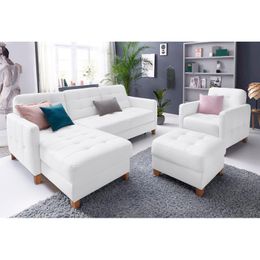 exxpo - sofa fashion Ecksofa &raquo;Elio, kompakt, bequem & zeitloses Design, Breite 217cm, L-Form&laquo; wahlweise mit Bettfunktion wei&szlig; Luxus-Kunstleder;