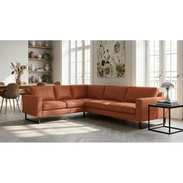 OTTO home Ecksofa &raquo;Pinto, XXL, 250/290 cm, langer Schenkel, Ottomane&laquo; Cord, Chenille, Lederoptik, mit Keder, Metallf&uuml;&szlig;e, Wellenunterfederung braun 
