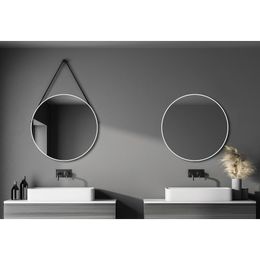Talos Wandspiegel dekorativer runder Spiegel mit Aluminiumrahmen, &Oslash; 80 cm wei&szlig; &Oslash; 80cm, Lederoptik