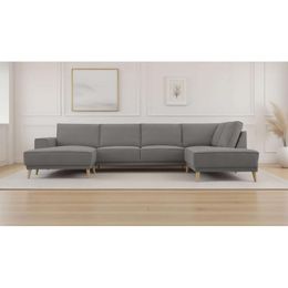 OTTO home Wohnlandschaft &raquo;Oland Skandi, weicher Chenille-Stoff&laquo; U-Form, 345 cm, Wellenunterfederung, Skandi-Design, Massivholzf&uuml;&szlig;e grau 100% Polyester