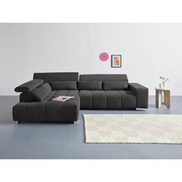 COTTA Ecksofa &raquo;Orion L-Form, B: 310 cm, moderne Steppung, bequeme Wellenunterfederung&laquo; Kopfteilverstellung & 5 Nierenkissen braun 100% Polyester B/H/T