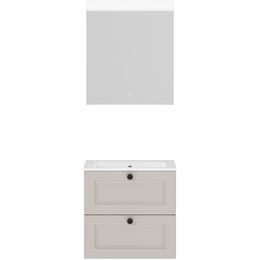 Nobilia Badm&ouml;bel-Set &raquo;Cascada&laquo; Set, mit Waschbecken, inkl. beleuchtetem Spiegel mit Touch-Sensor, 2 Stk. tlg. beige B/H/T: 61cmcm x 169cmcm x 48,7cmcm