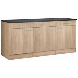 Optifit Unterschrank &raquo;Mini&laquo;, Breite 180 cm grau eichefarben, B/H/T: 180cm x 84,8cm x 60cm, Schubladen: 3 Stk. T&uuml;ren: 3 Stk.
