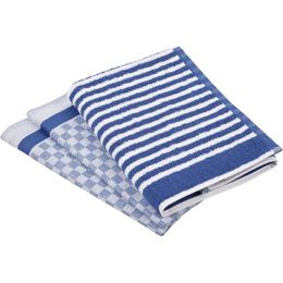 Ross Geschirrtuch &raquo;Exclusiv&laquo; 1x K&uuml;chen-Frottiertuch (Streifen) und 2 Geschirrt&uuml;cher (Karodesign) blau 100% Baumwolle, 50% Baumwolle, 50% Leinen 3 Stk.