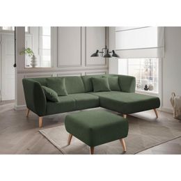 Home Affaire Ecksofa &raquo;Lazio modern und bequem, schmale Armlehnen, tolle Detailverarbeitung&laquo; Holzfu&szlig;farbe w&auml;hlbar, inkl. 4x Zierkissen gr&uuml;n 100% 