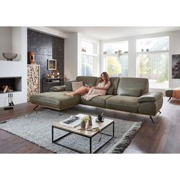 Die PlanBar Ecksofa &raquo;PN-EM18063 L-Form, B: 322 cm&laquo; optional mit echt bezogenem R&uuml;cken, Sitztiefen- und Armteilverstellung Sichtrahmen: Aus Spannplatte