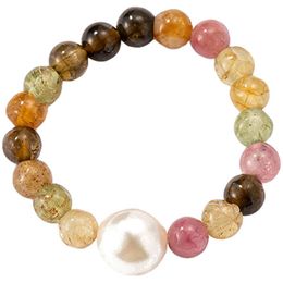 Firetti Damen Fingerring &raquo;Schmuck Geschenk Damenring Zugband Edelstein Farbstein&laquo; Made in Germany - mit Turmalin - mit Perle (imitiert) bunt 3 g, 