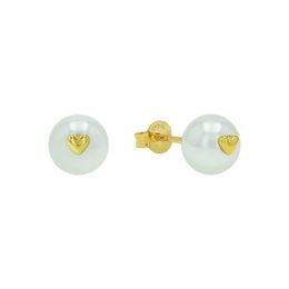 Amor Damen Paar Ohrstecker &raquo;Herzen&laquo; mit Muschelkernperle 7mm, Perlen Silber 925 (Sterlingsilber)