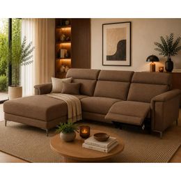 OTTO home Ecksofa &raquo;LUND, Struktur-Bezug, L-Form, 261cm, man. /elektr. Relaxfunktion&laquo; auch mit USB A/C-Anschluss sowie Kopfteilverstellung braun 
