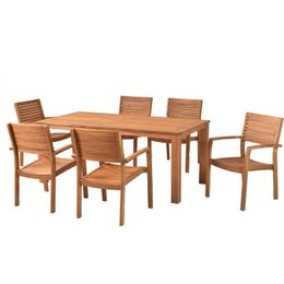 Merxx Garten-Essgruppe &raquo;&raquo;Batavia&laquo;&laquo; Set, 7 Stk. tlg. moderne Landhausoptik in warmen Holznuancen beige Massivholz Einheitsgr&ouml;&szlig;e