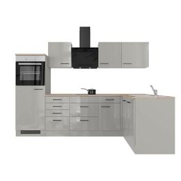 Flex-Well K&uuml;che &raquo;Lund&laquo; wahlweise mit E-Ger&auml;ten, Stellbreite 280x170 cm grau B/H/T: 280,17cm x 200cm x 60cm,mit E-Ger&auml;ten -mit Kopffreihaube und Edelstahl-Sp&uuml;le