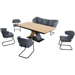K+w Komfort & Wohnen K+W Komfort & Wohnen Essgruppe &raquo;Mikkado Tube&laquo; 6 Stk. tlg. 4 Freischwinger und ein Funktionsesstisch blau B/H/T: 192cm x 88cm x 71cm, Leder CLOUD, 