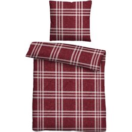 Biberna Bettw&auml;sche &raquo;Lya&laquo; 2 Stk. kuschelig warm, weich, Melange, 100% Baumwolle, made in Germany rot Flanell, Obermaterial: 100% Baumwolle B/L: 135cm x 200cm, 