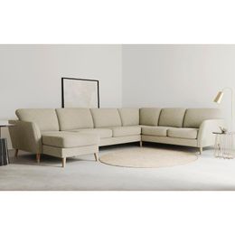 OTTO home Wohnlandschaft &raquo;MARSEILLE XXL 349cm, U-Form, Ottomane rechts/links w&auml;hlbar&laquo; Massivholzbeine Eiche, Landhausstil, Wellenunterfederung braun 