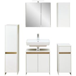 Badm&ouml;bel-Set &raquo;Quickset 100, Waschbeckenunterschrank mit Spiegelschrank&laquo; 5 Stk. tlg. wei&szlig; Holzwerkstoff B/H/T: 126,4cmcm x 200cmcm x 32,2cmcm