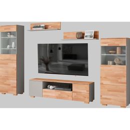 OTTO home Wohnwand 5 Stk. tlg. braun Holzwerkstoff, Massivholz B/H/T: 270cmcm x 185cmcm x 35cmcm, teilmassiv