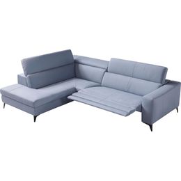 Egoitaliano Ecksofa &raquo;Edith, Designsofa mit hohem Sitzkomfort, Breite 269cm, L-Form&laquo; inkl. elektrischer Relaxfunktion und manuell verstellbaren Kopfteilen blau 